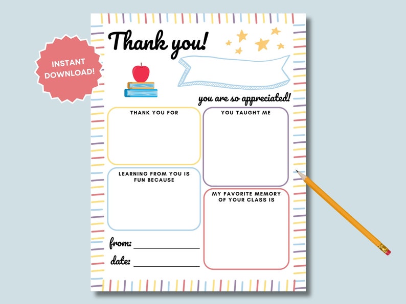 Teacher Appreciation Printable Thank You Note Card Teacher - Etsy