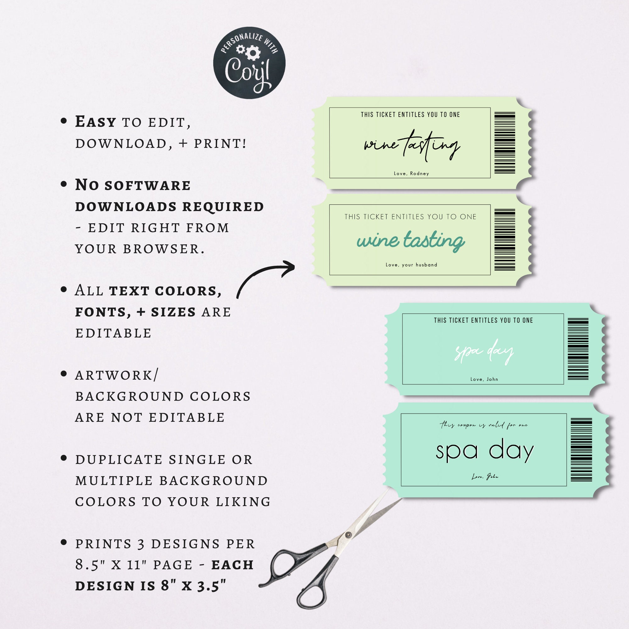 Custom Coupon Template, Gift Ticket Voucher, Birthday, Anniversary ...