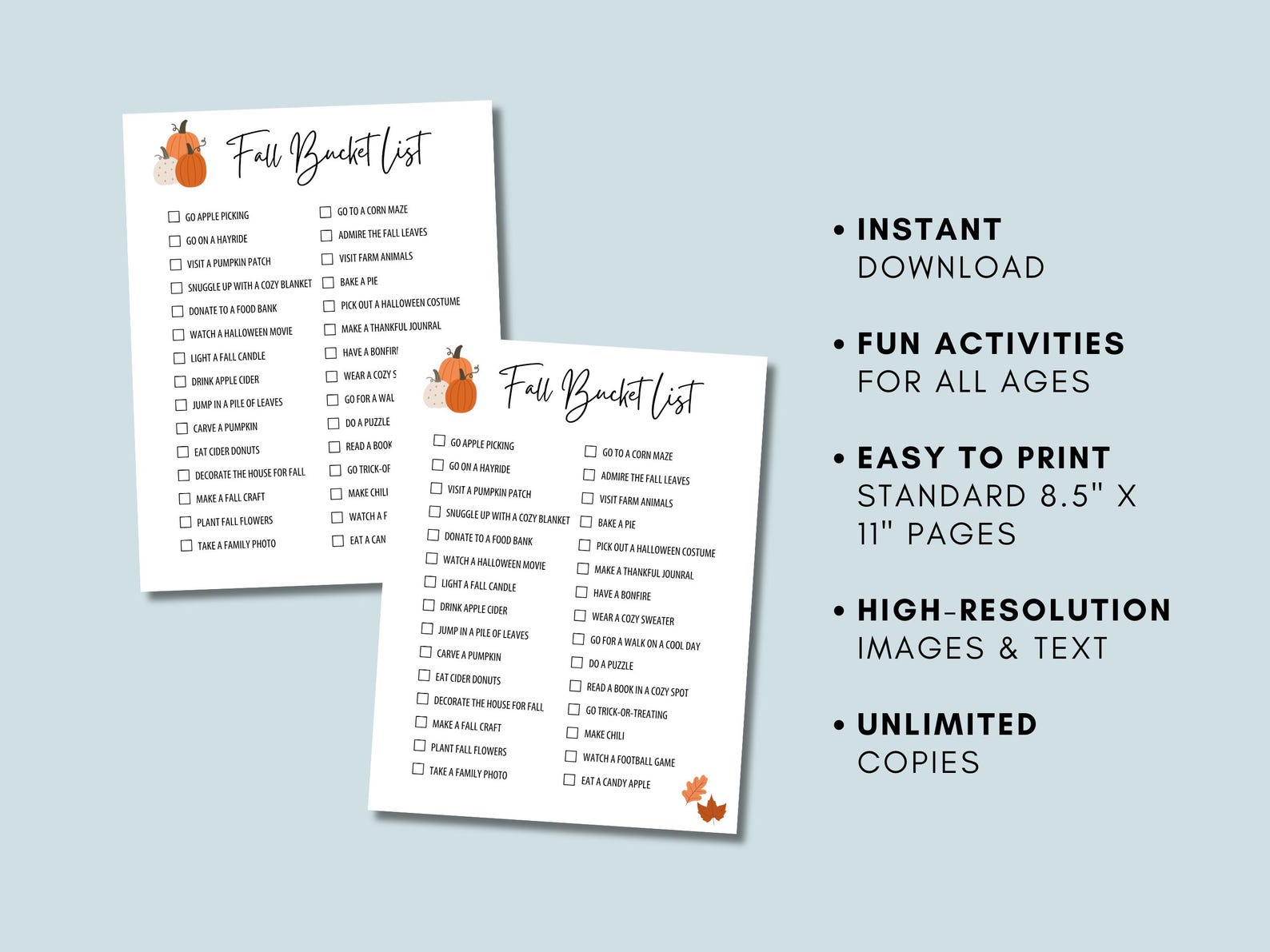Fall Bucket List Printable | Family Fun Check List | Autumn Activities ...