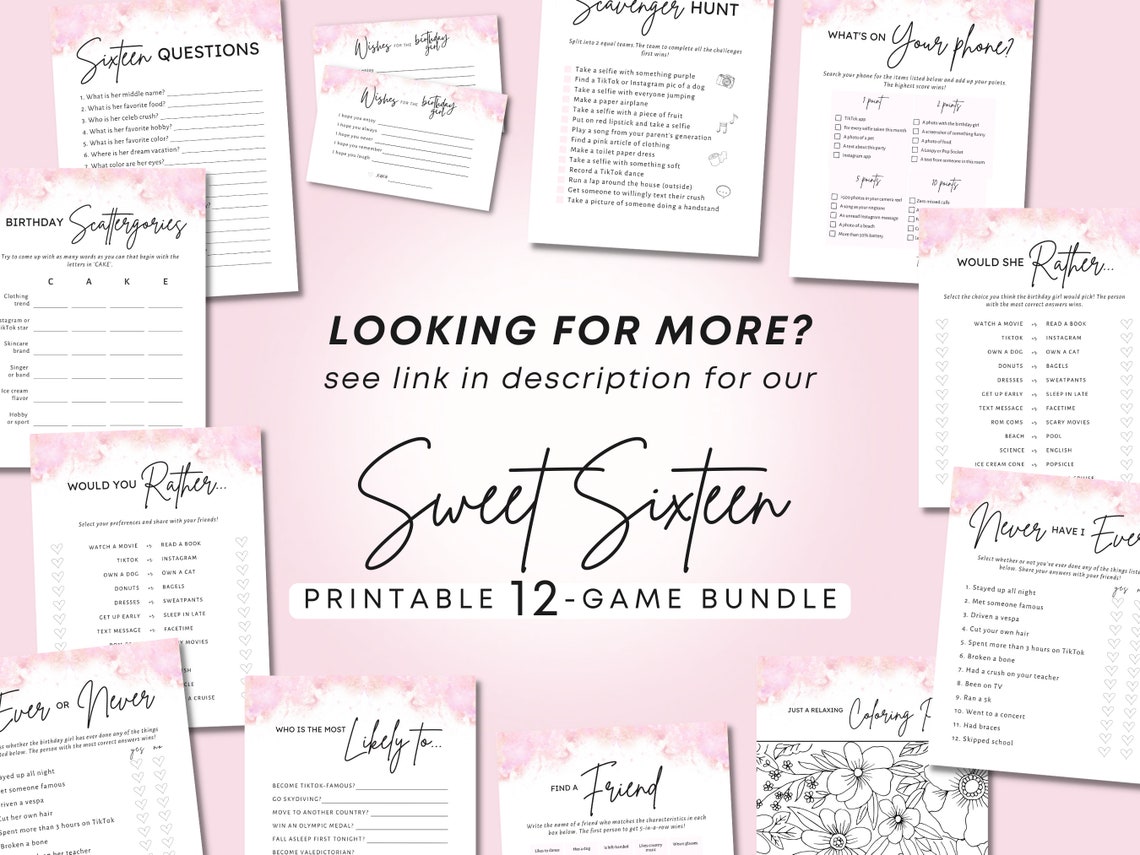 Sweet 16 Sixteen Questions Game, Sixteenth Birthday Printable, Bday ...