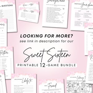 Sweet 16 Sixteen Questions Game, Sixteenth Birthday Printable, Bday ...