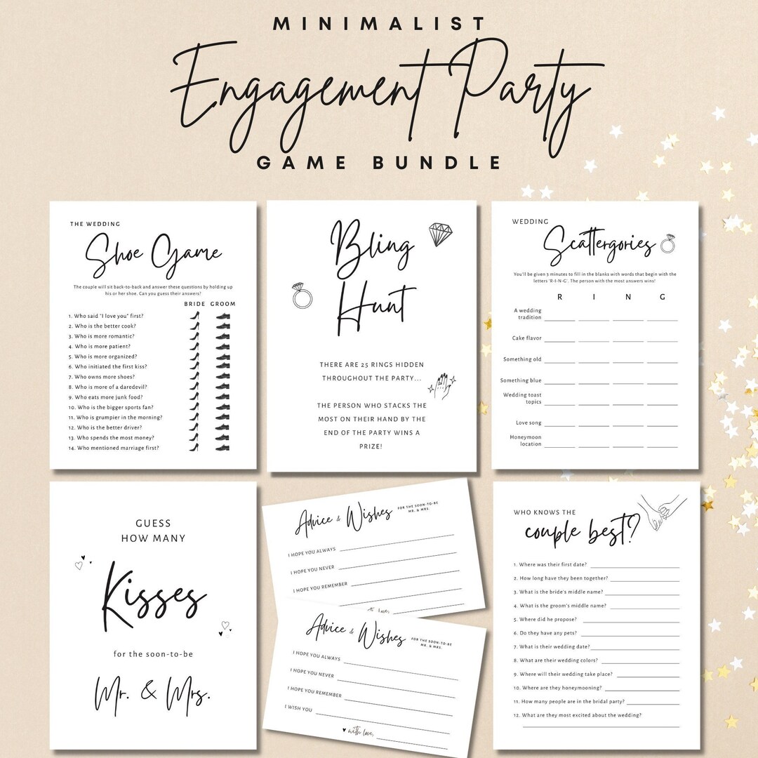 Engagement Party Game Bundle Printable Modern Minimalist engagement ...