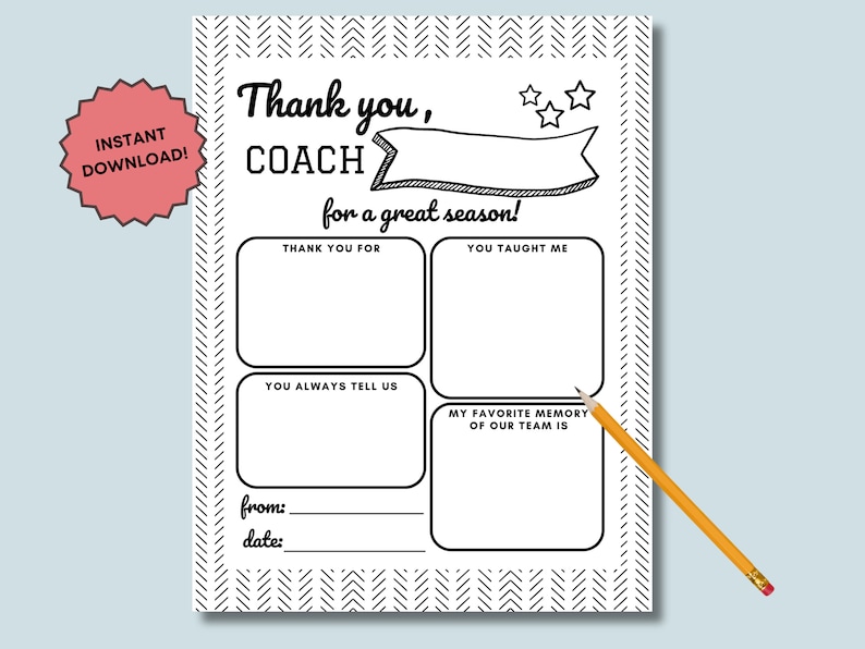 Coach Appreciation Thank You | Printable | Thanks Coach | Note Card ...