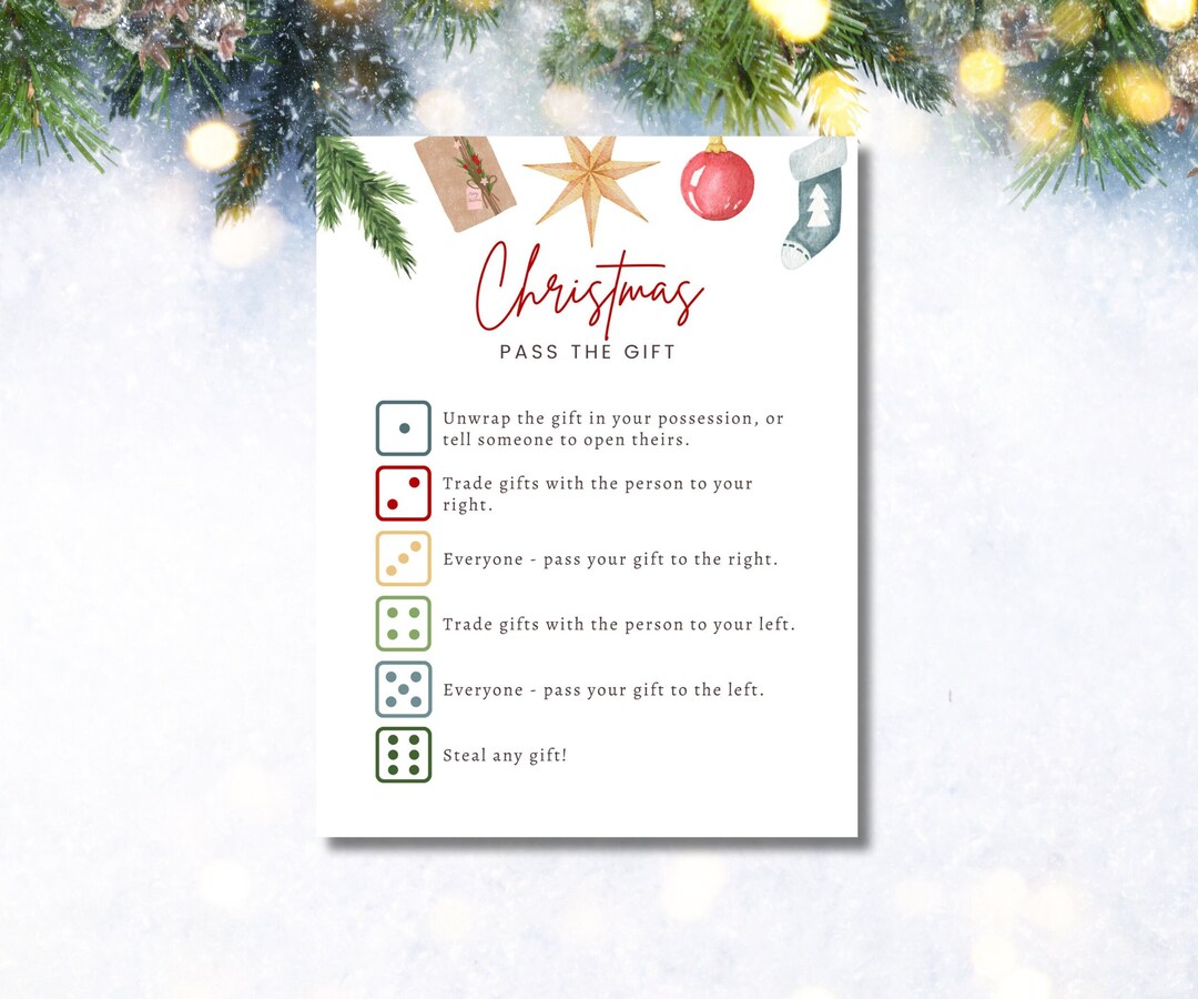 Pass the Gift Christmas Dice Game, Gift Exchange Printable, Holiday ...