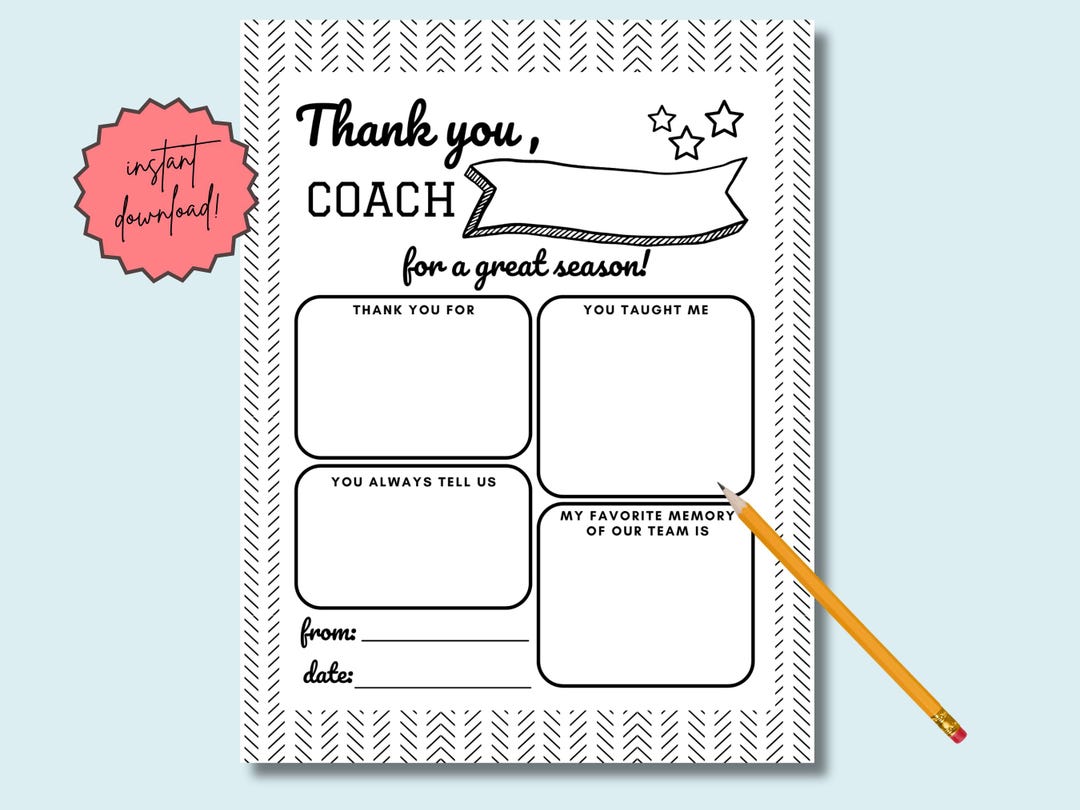 Coach Thank You | Printable Coach Appreciation Thanks | Note Card ...