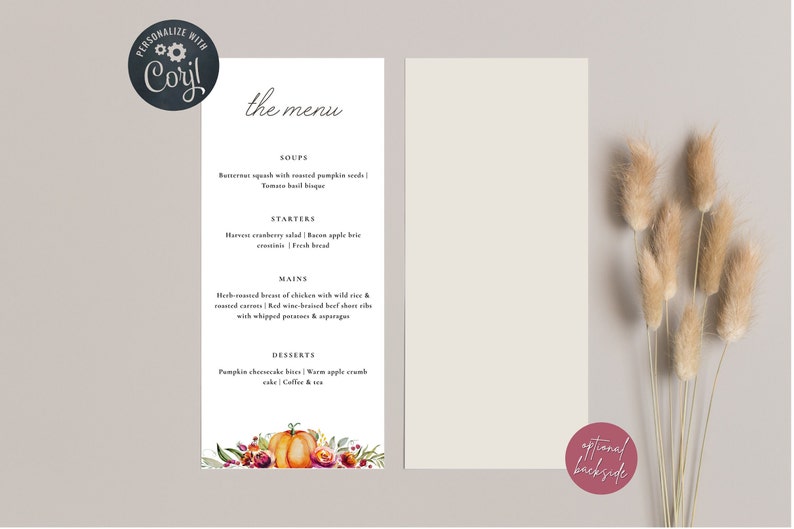 Fall Menu, Fall Menu Template, Fall Harvest Invitation, Printable Fall ...