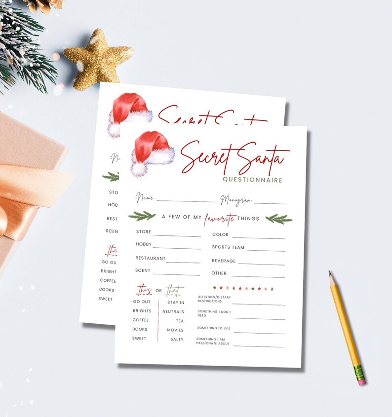 Secret Santa Printable Questions, Secret Santa Questionnaire, Gift Swap ...