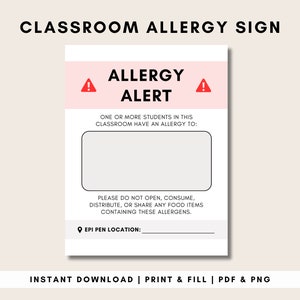 Printable Allergy Sign | Classroom Allergy Alert | Daycare Allergy ...