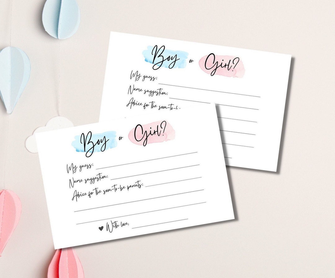 Gender Reveal Party Game, Printable Boy or Girl Prediction Cards, Baby ...
