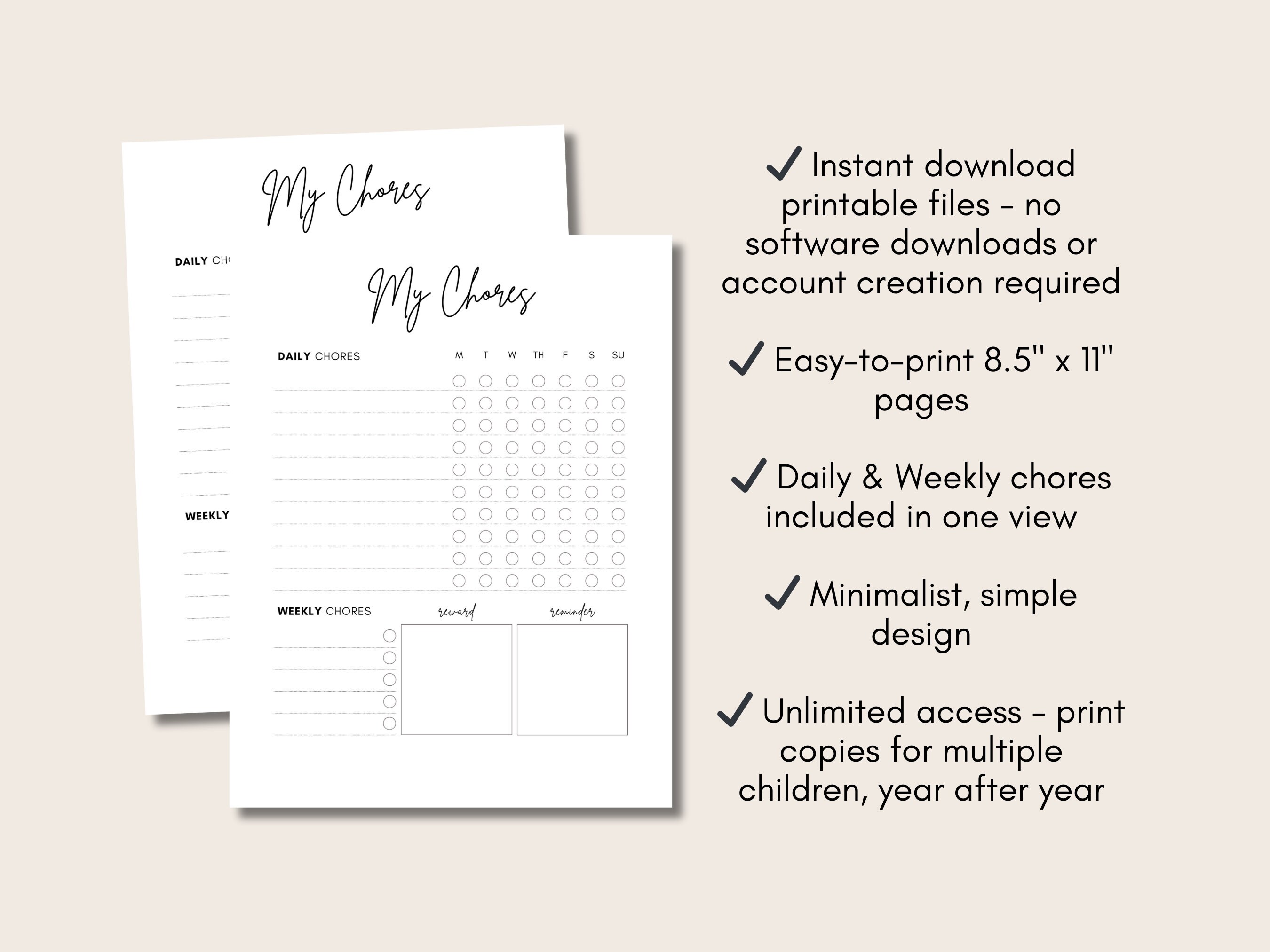 Minimalist Printable Chore Chart | Instant Download Chore Tracker ...