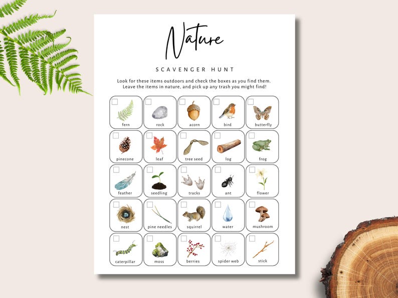 Nature Scavenger Hunt Printable Kids Outdoor Treasure Hunt Educational ...
