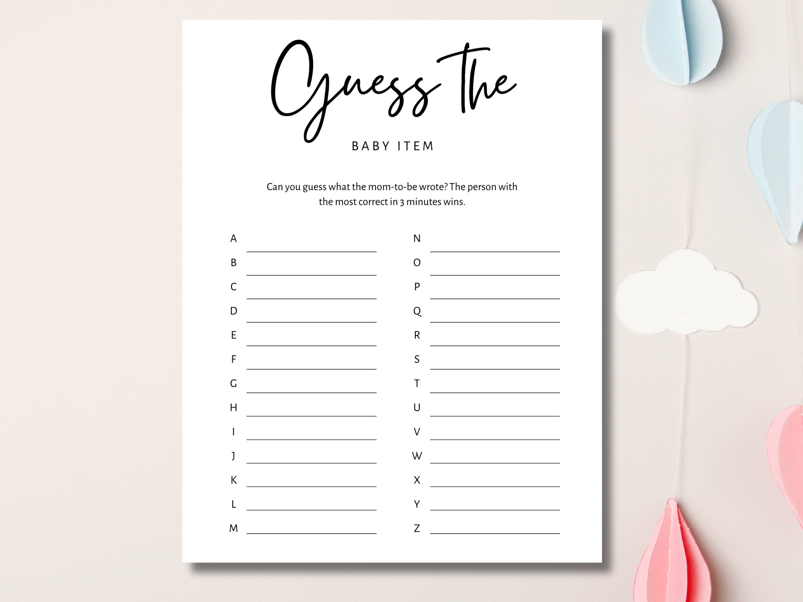 Baby Shower Game Guess the Baby Item,printable Party Idea,sprinkle ...