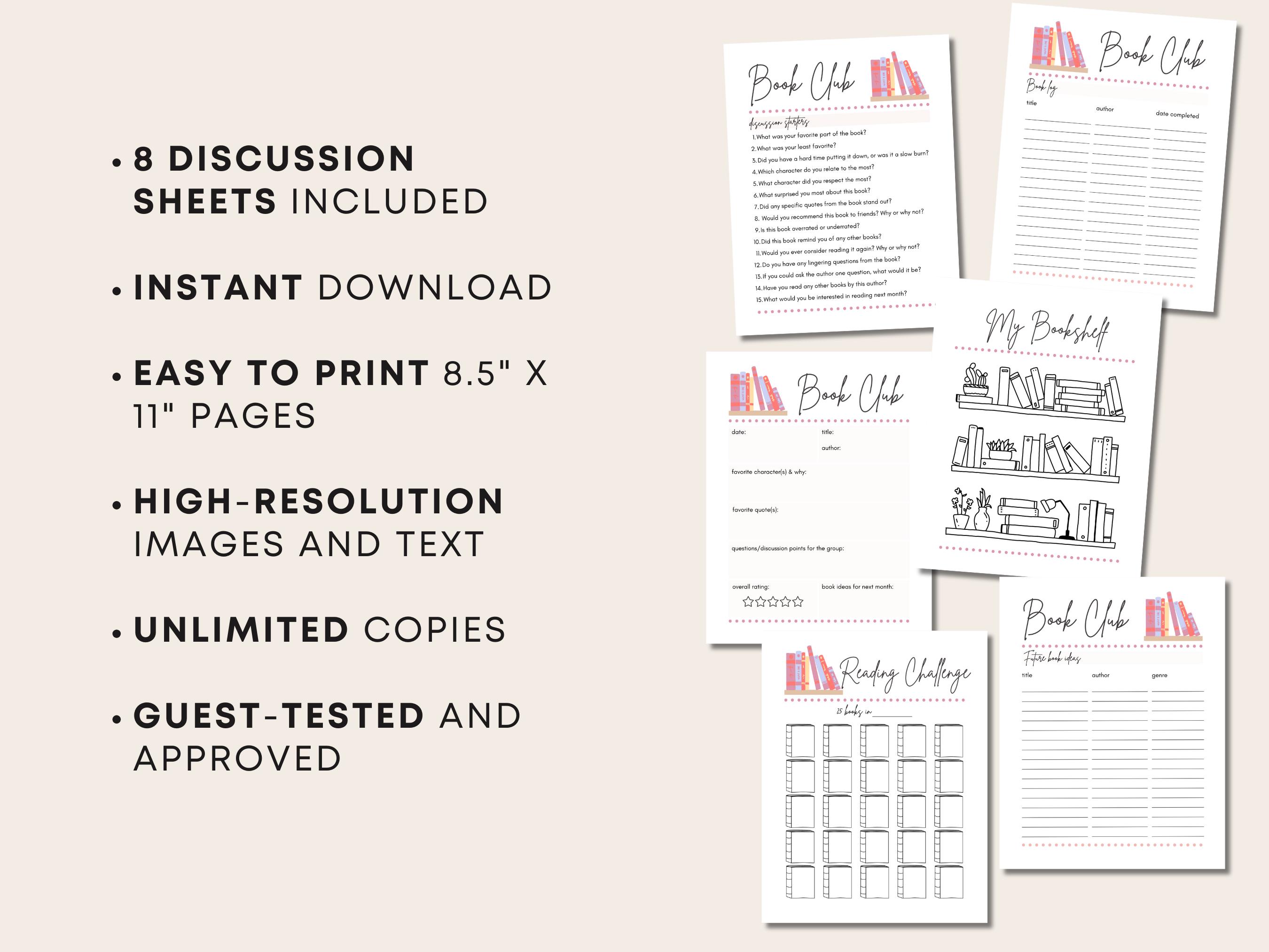 Printable Book Club Kit, Bookclub Guide Questions, Book Club Topics ...