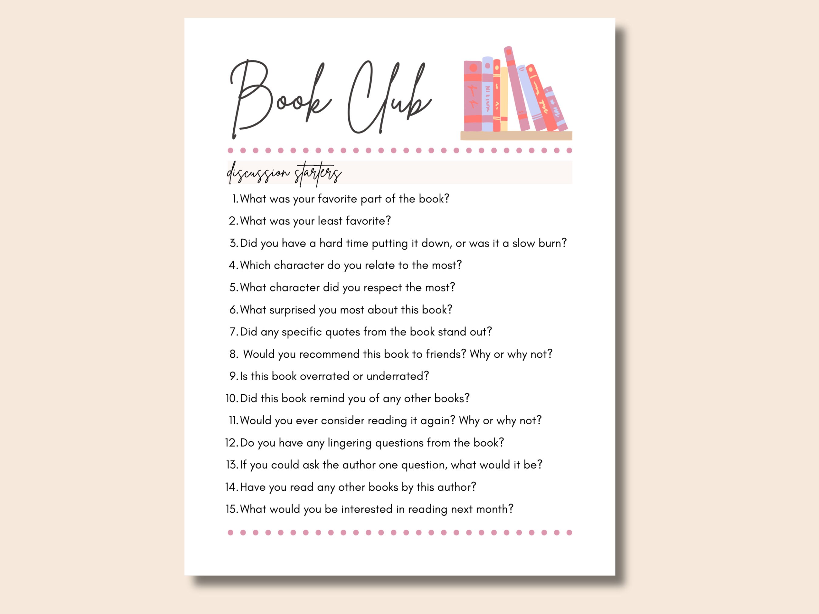 Book Club Discussion Bundle Printable Book Review Questions Journal ...