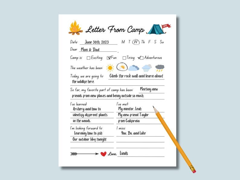 Printable Letter From Camp: Fill-in Stationery (PDF) - Etsy