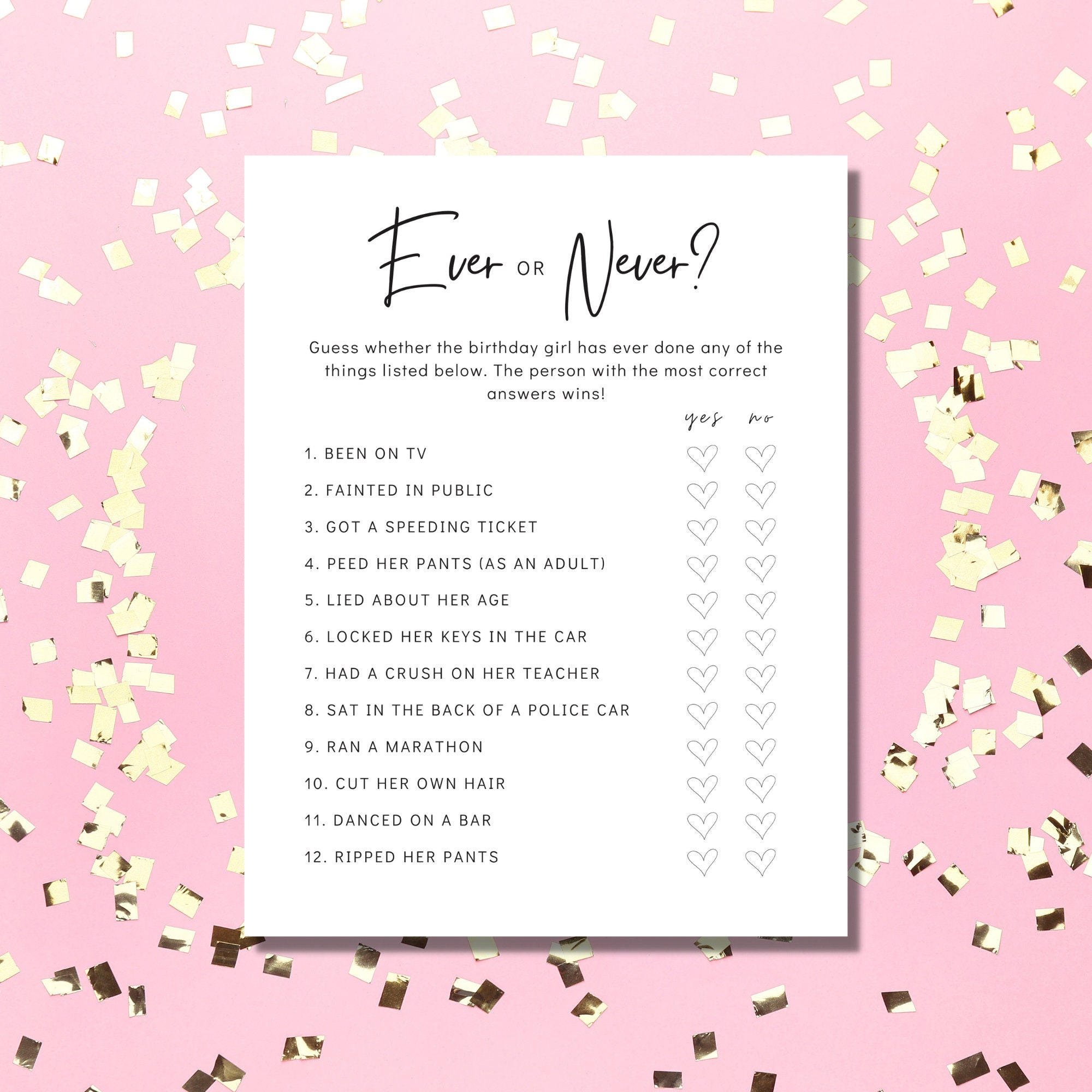 Adult Birthday Game, Ever or Never, Female Birthday Games,printable ...