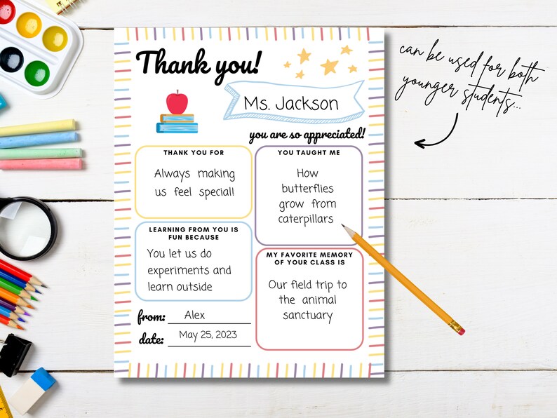 Teacher Appreciation Printable Thank You Note Card Teacher Appreciation ...