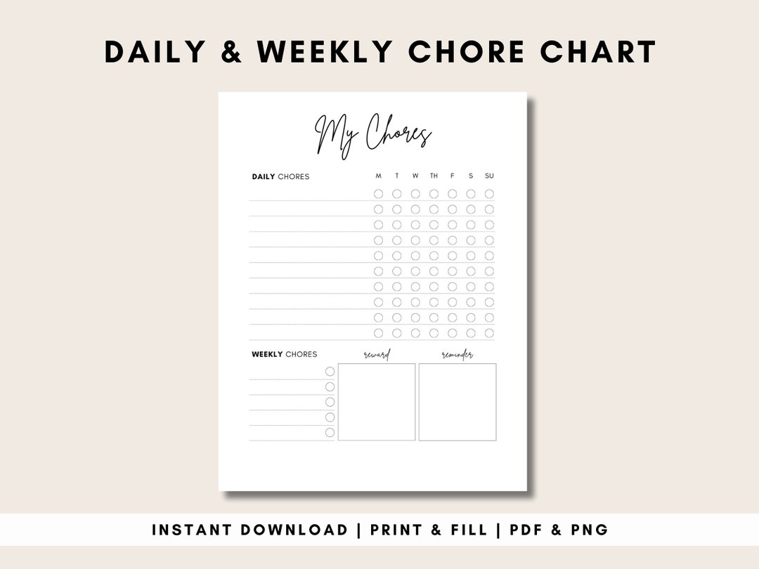 Minimalist Printable Chore Chart | Instant Download Chore Tracker ...