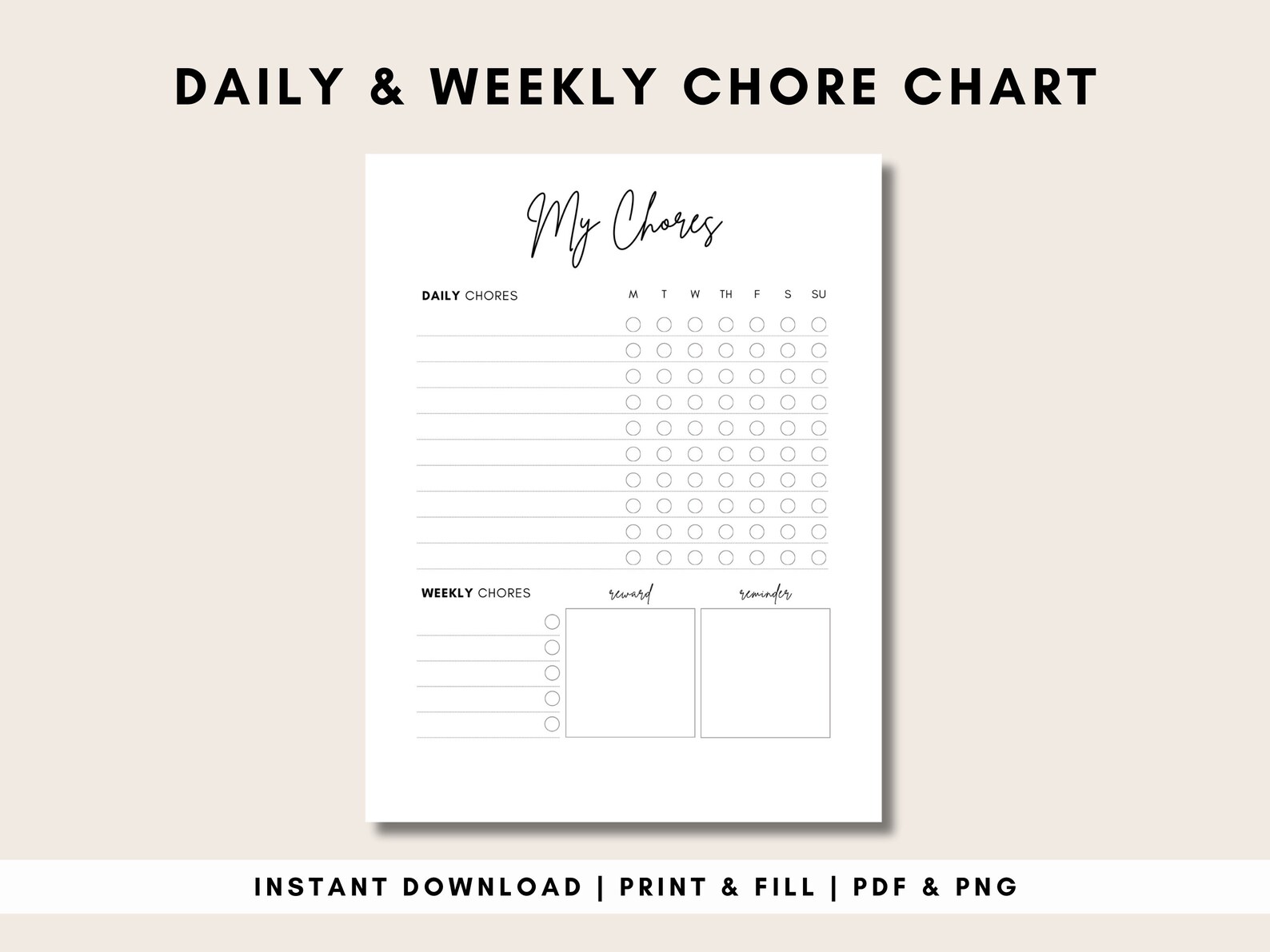 Minimalist Printable Chore Chart | Instant Download Chore Tracker ...