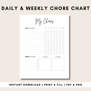 Minimalist Printable Chore Chart | Instant Download Chore Tracker ...