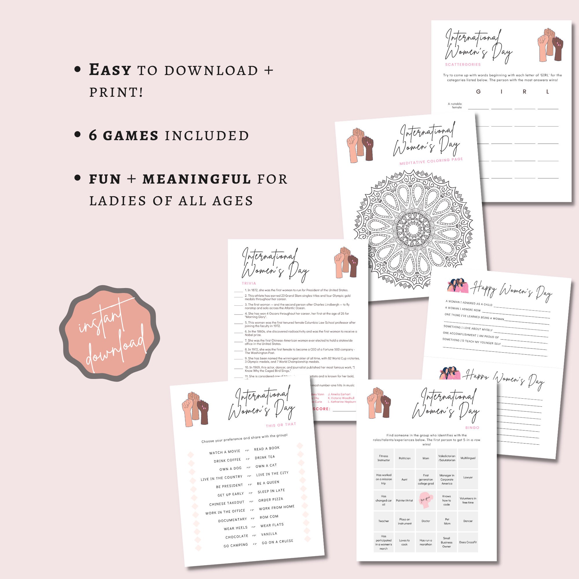 Printable International Women's Day Games,womens Day Party,activity ...