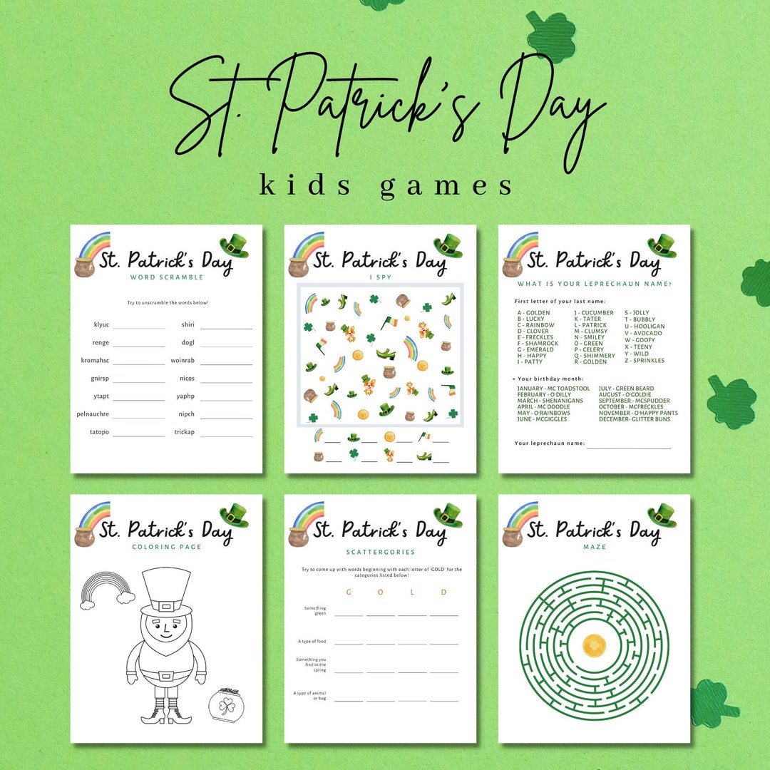 St Patricks Day Kids Games,st Patricks Activity Bundle,st Patricks ...