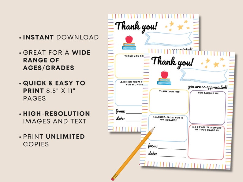 Teacher Appreciation Printable Thank You Note Card Teacher Appreciation ...