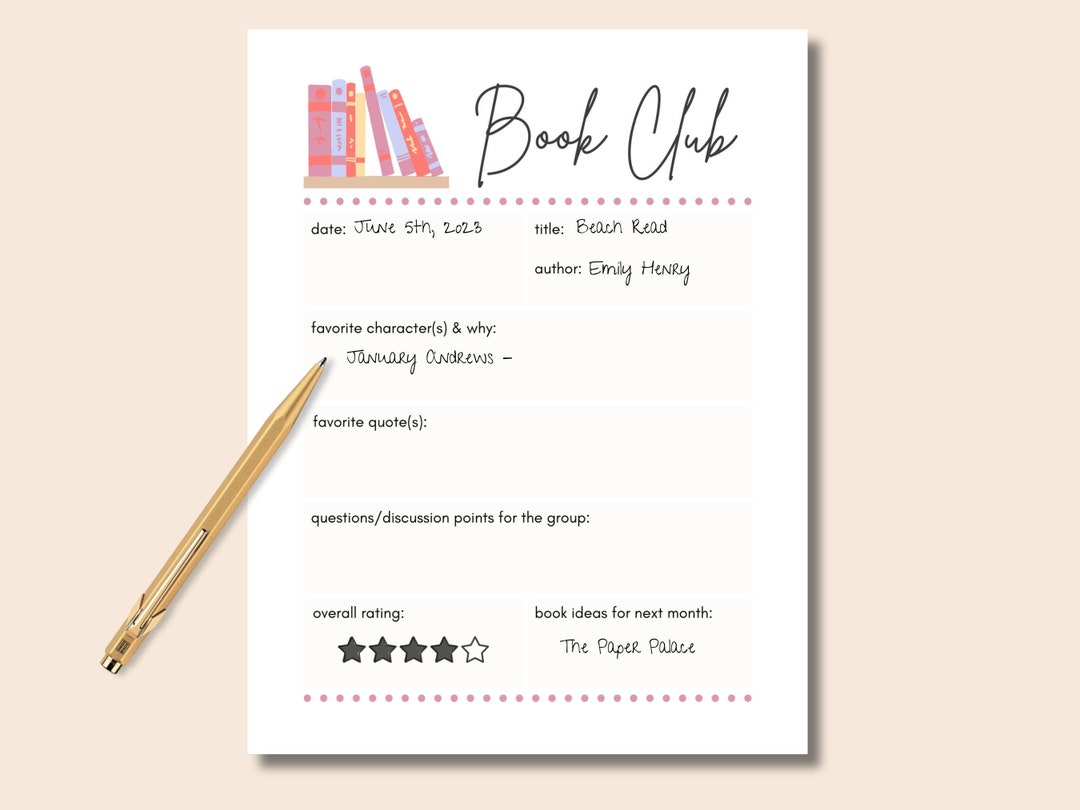 Book Club Printable | Book Discussion Question Guide | Book Review ...