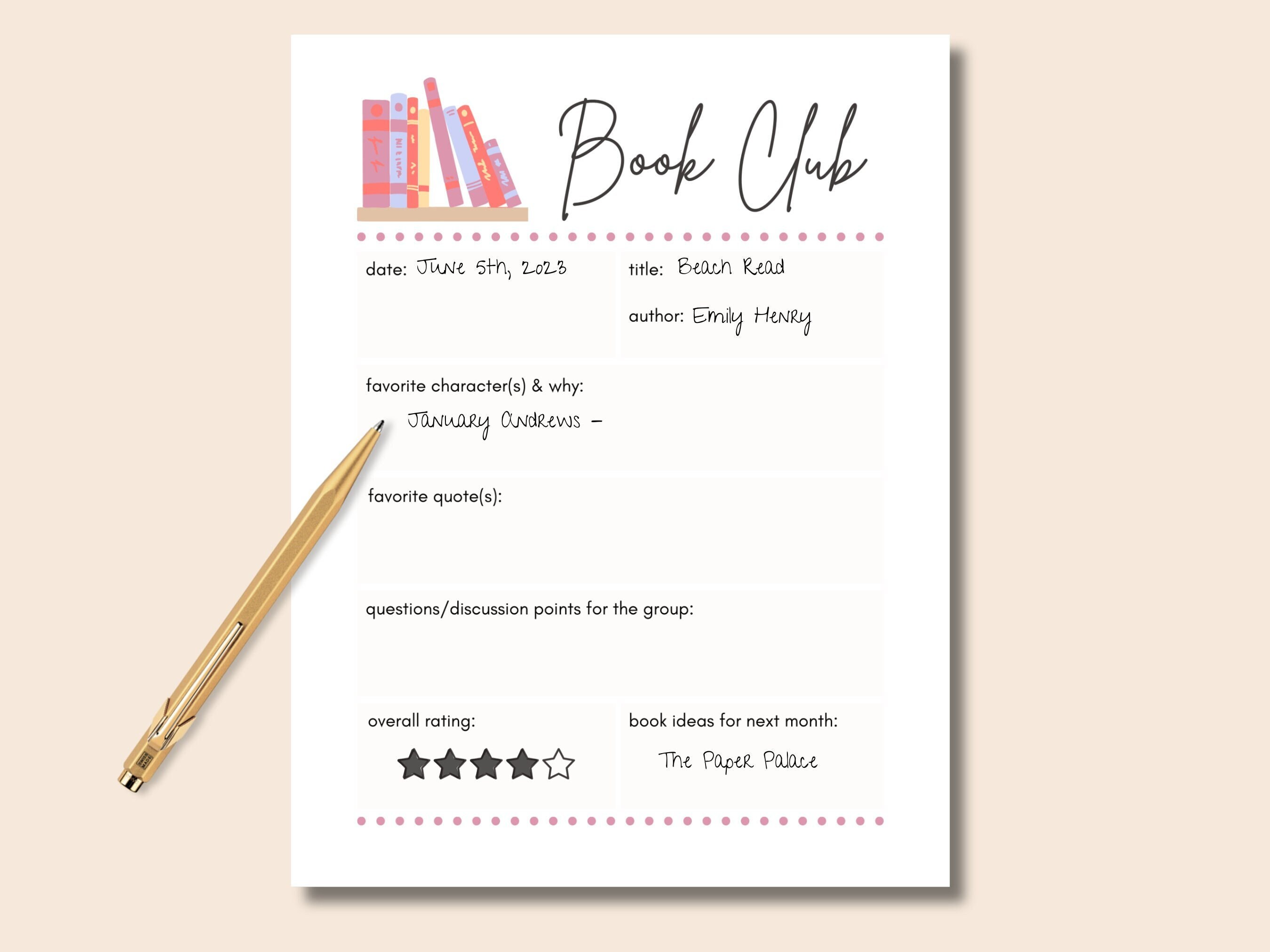 Book Club Printable Book Discussion Question Guide Book Review Modern ...