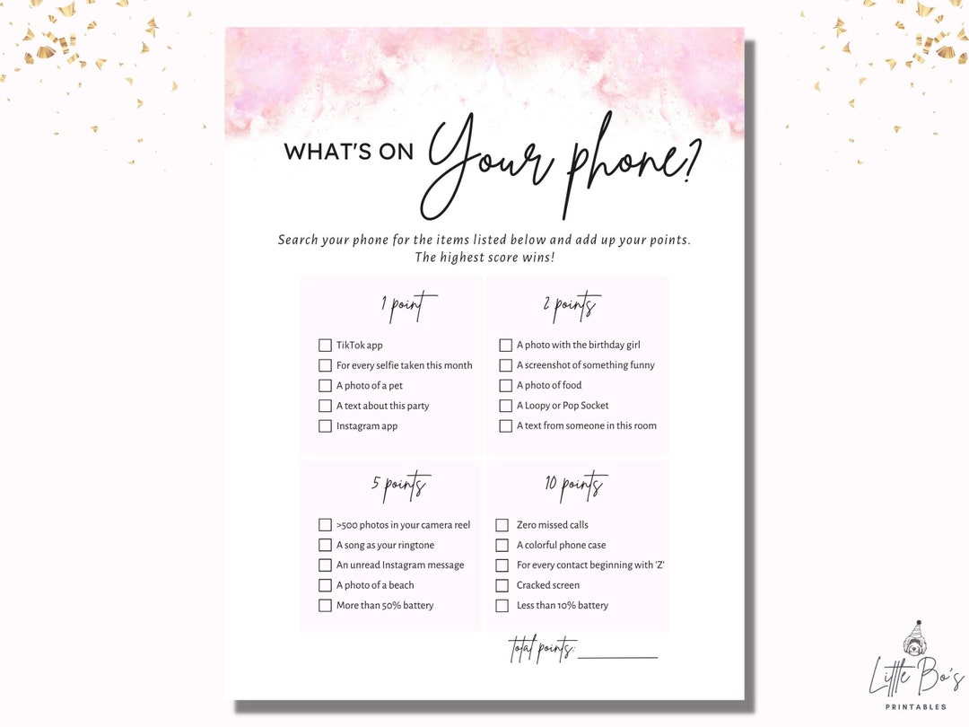 Teen Birthday Game | Printable | What's on Your Phone | Teenage Bday ...