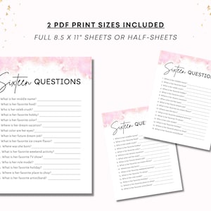 Sweet 16 Sixteen Questions Game, Sixteenth Birthday Printable, Bday ...