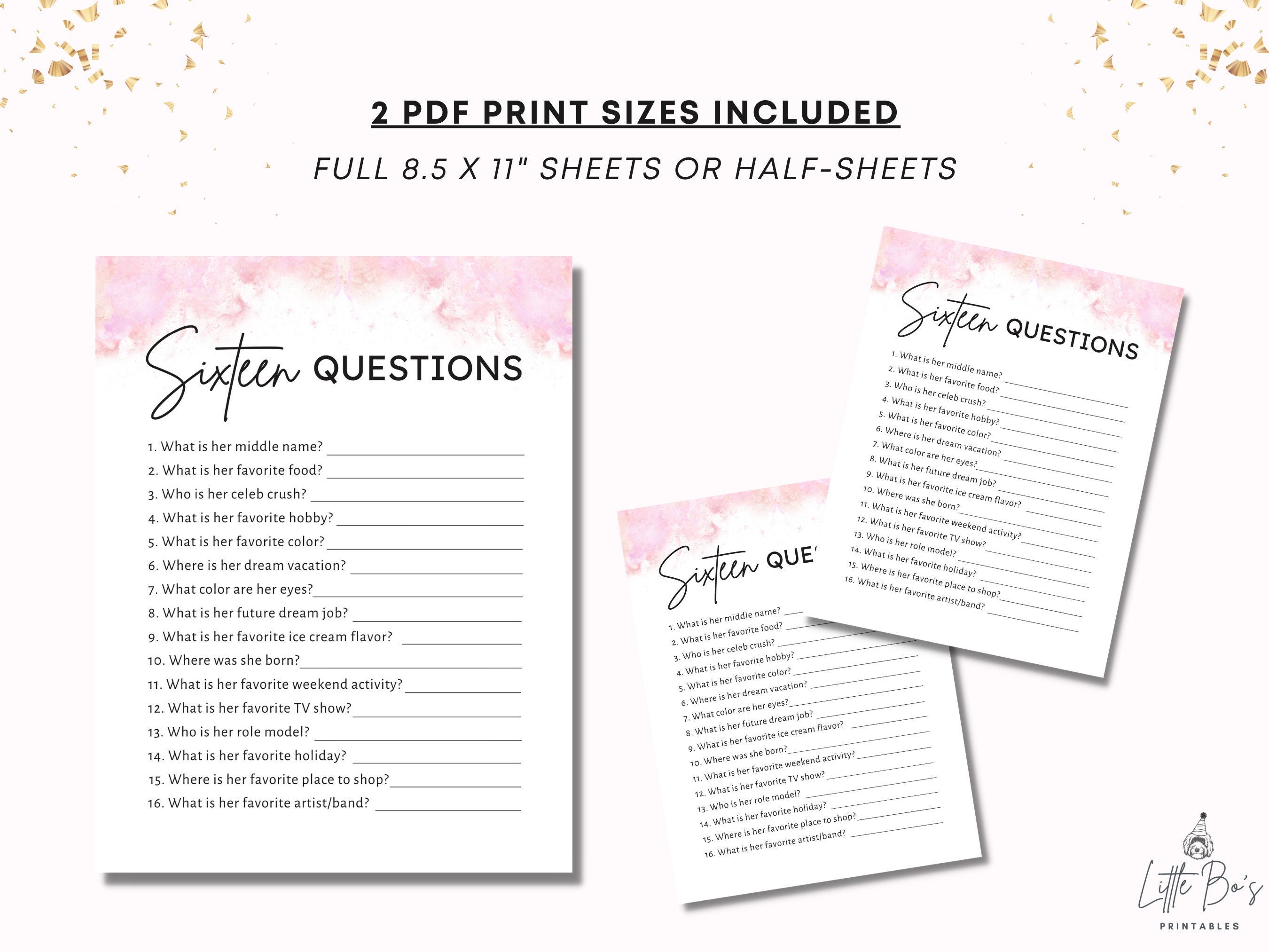 Sweet 16 Sixteen Questions Game, Sixteenth Birthday Printable, Bday ...