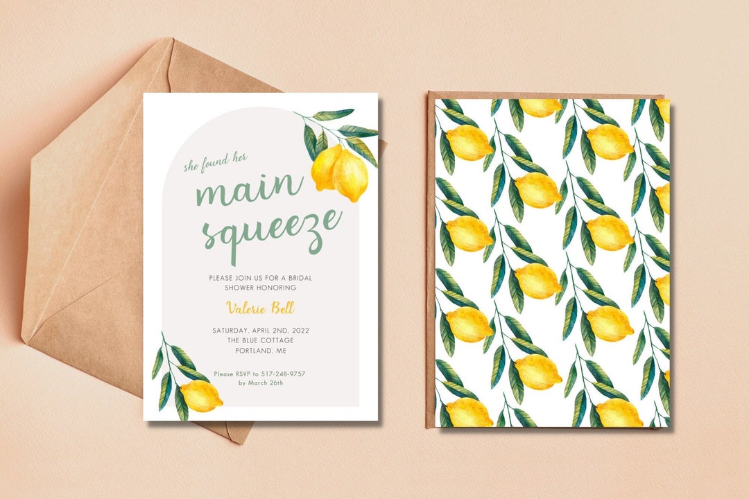 Lemon Theme Bridal Shower Invitation Template, Editable Main Squeeze ...