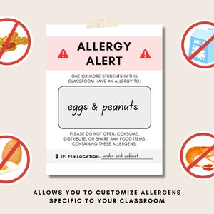 Printable Allergy Sign | Classroom Allergy Alert | Daycare Allergy ...