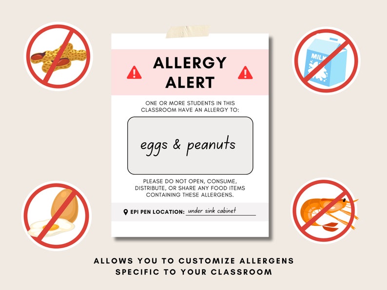 Printable Classroom Allergy Alert Sign (PDF & PNG) - Etsy