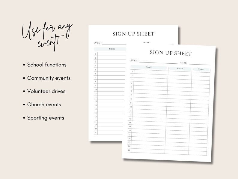 Printable Sign up Sheet: Minimalist Design (PDF Download) - Etsy