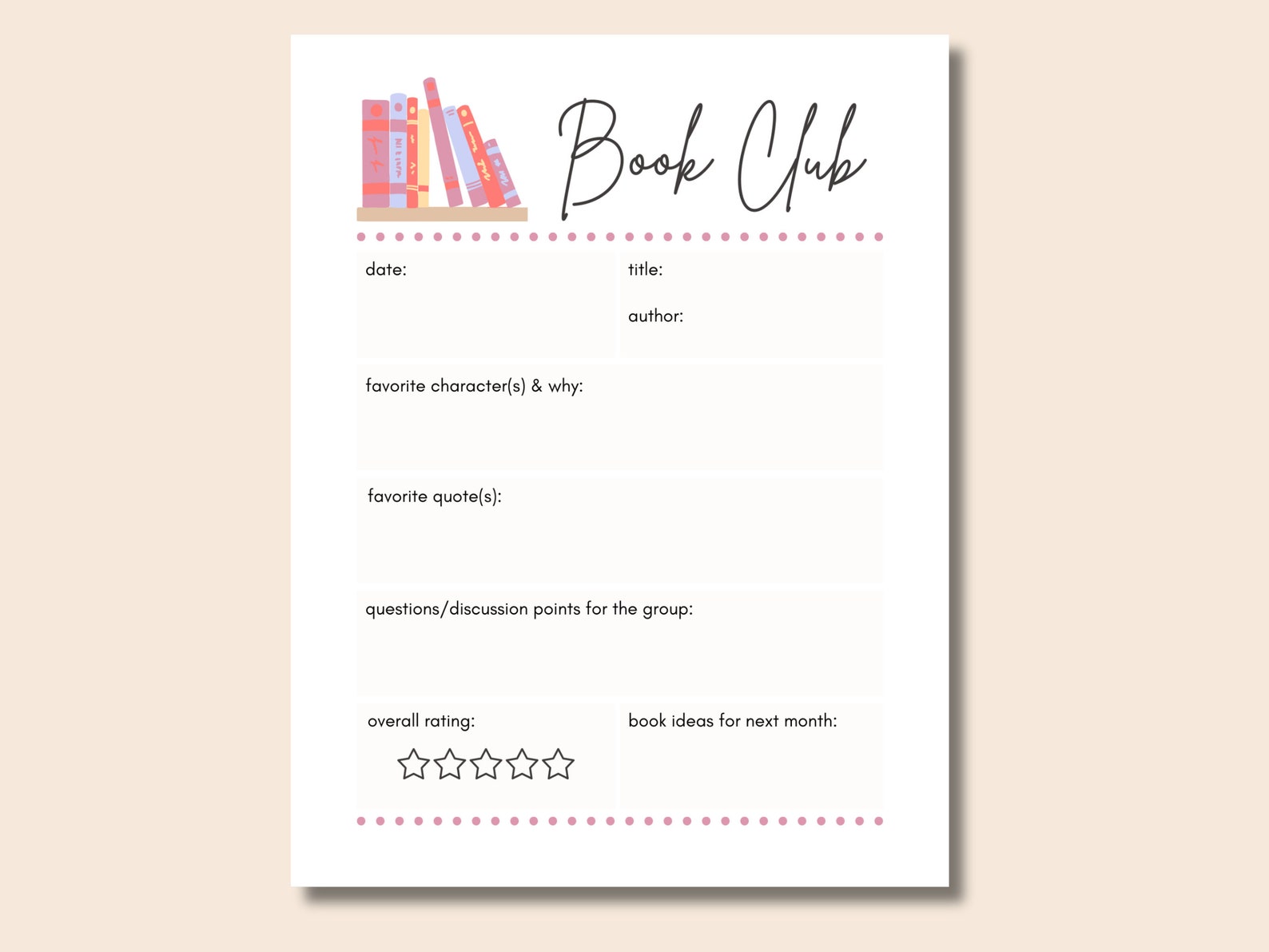 Book Club Discussion Bundle Printable Book Review Questions Journal ...