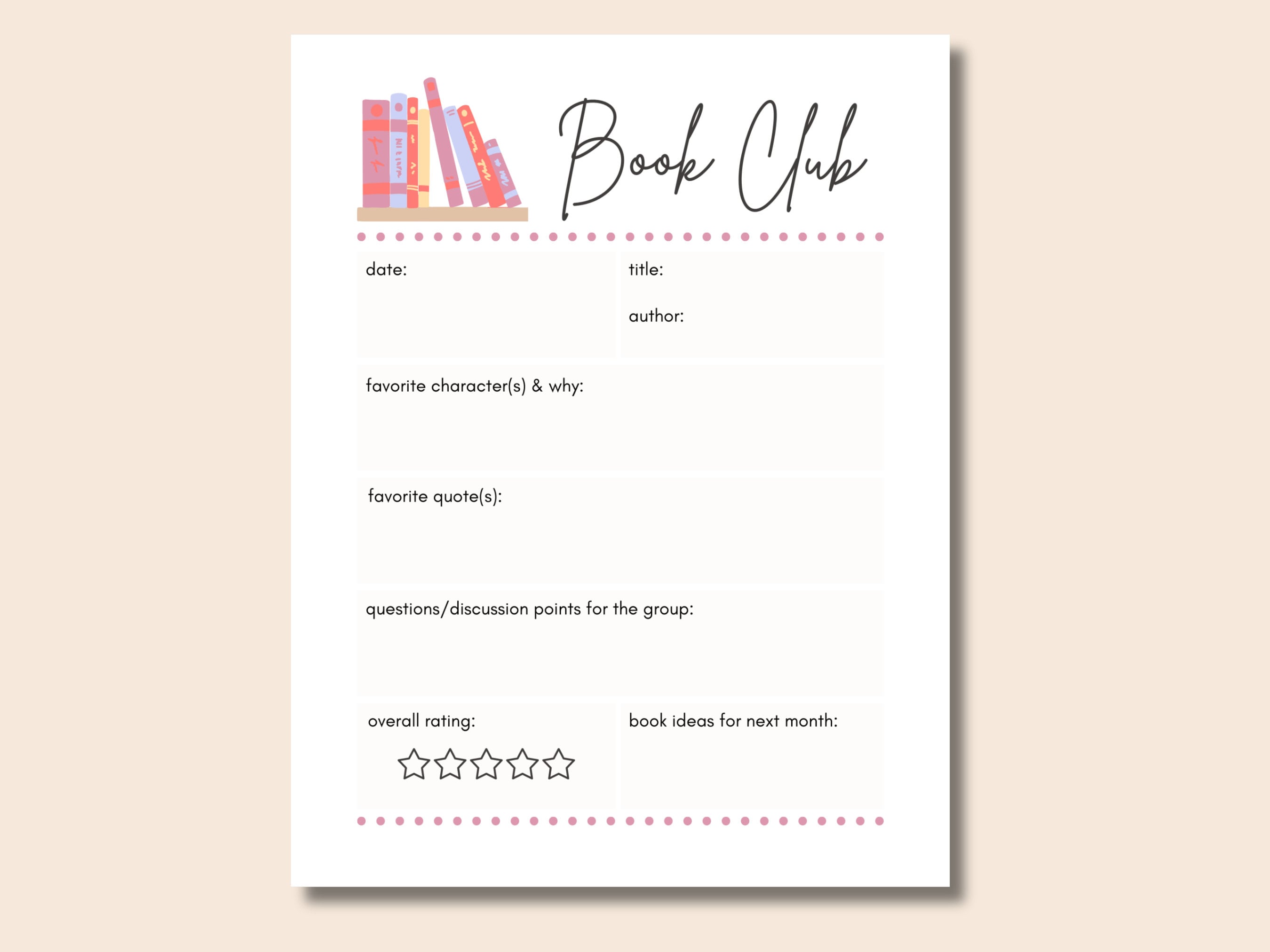 Book Club Discussion Bundle Printable Book Review Questions Journal ...