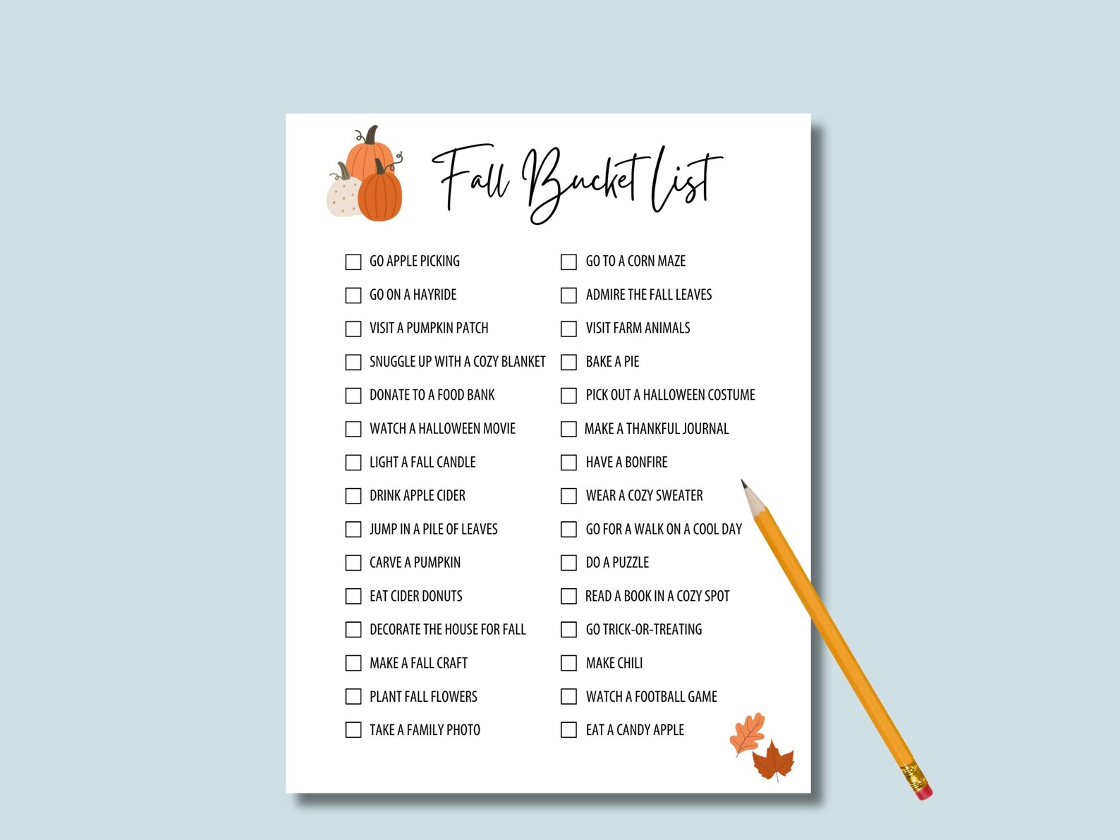 Fall Bucket List Printable | Family Fun Check List | Autumn Activities ...