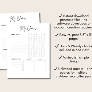 Minimalist Printable Chore Chart | Instant Download Chore Tracker ...