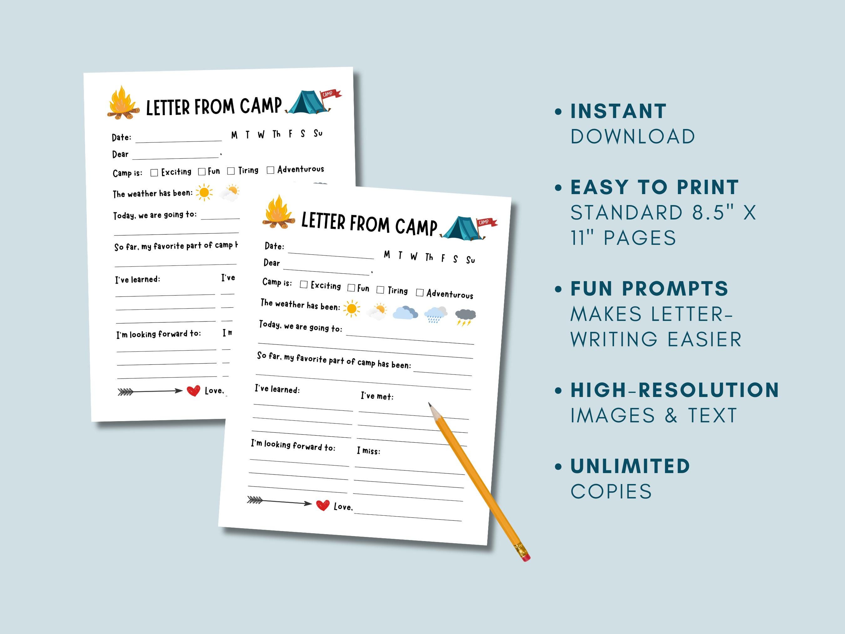 Printable Letter From Camp: Fill-in Stationery (PDF Download) - Etsy