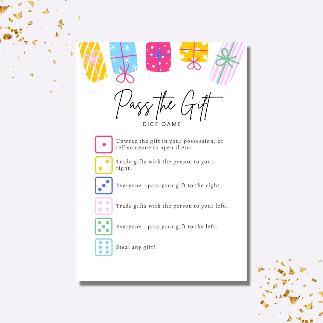 Pass the Gift Dice Game, Gift Exchange, Gift Swap, Pass the Present ...