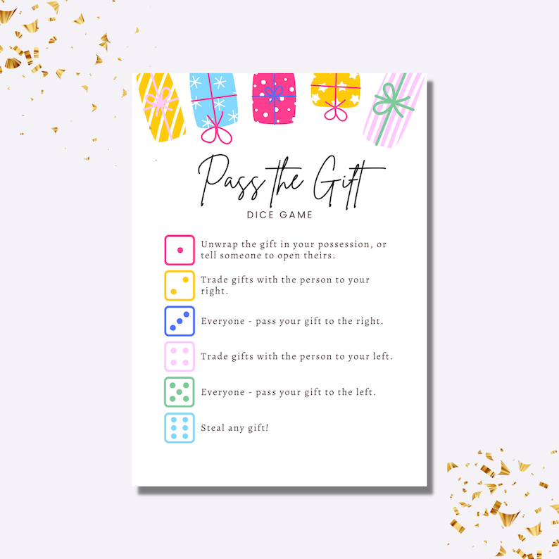 Pass the Gift Dice Game, Gift Exchange, Gift Swap, Pass the Present ...