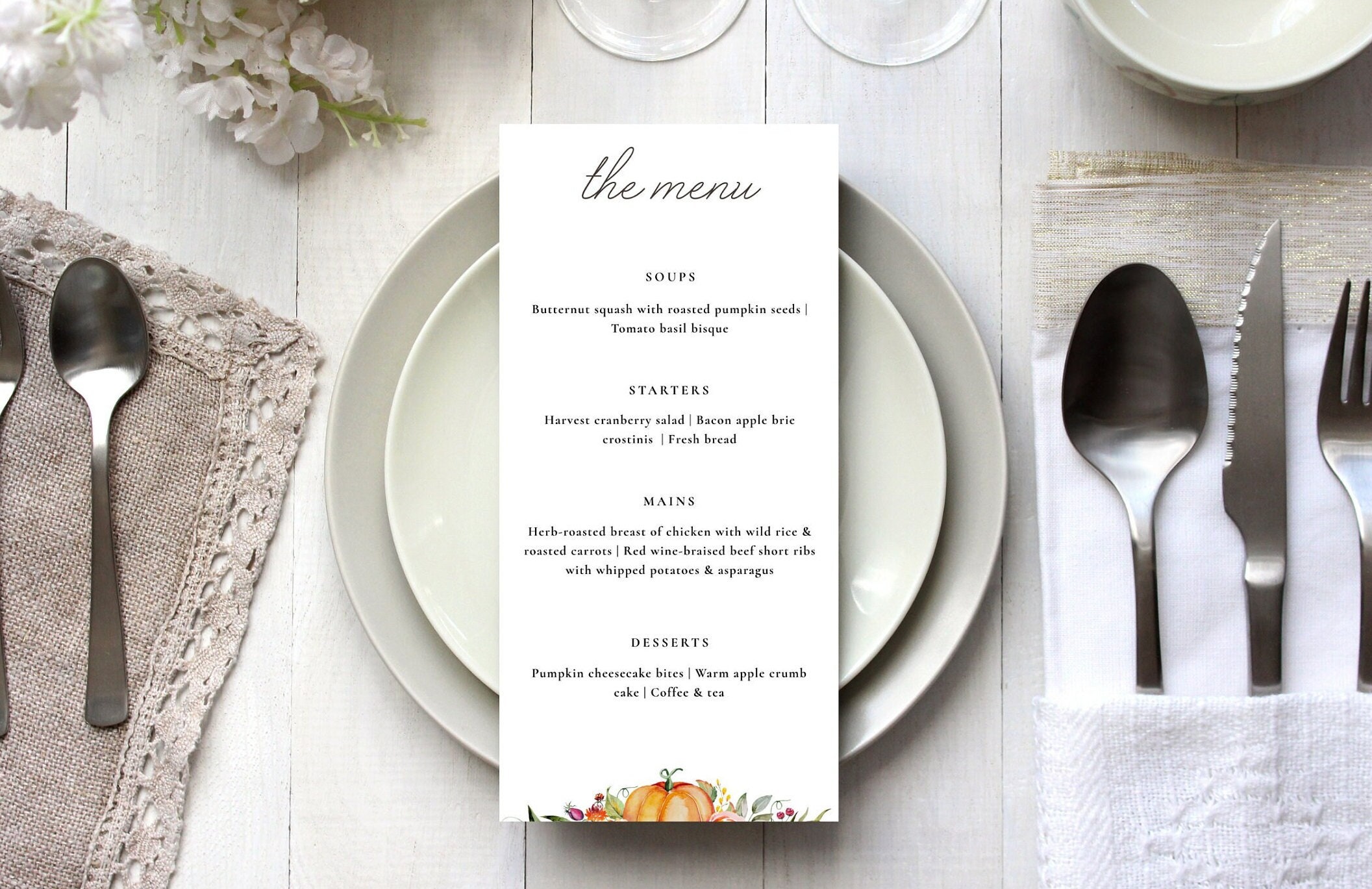 Fall Menu, Fall Menu Template, Fall Harvest Invitation, Printable Fall ...