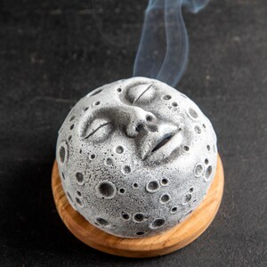 Artisanal Handcrafted Moon Face Backflow Incense Burner and Cat Stone ...