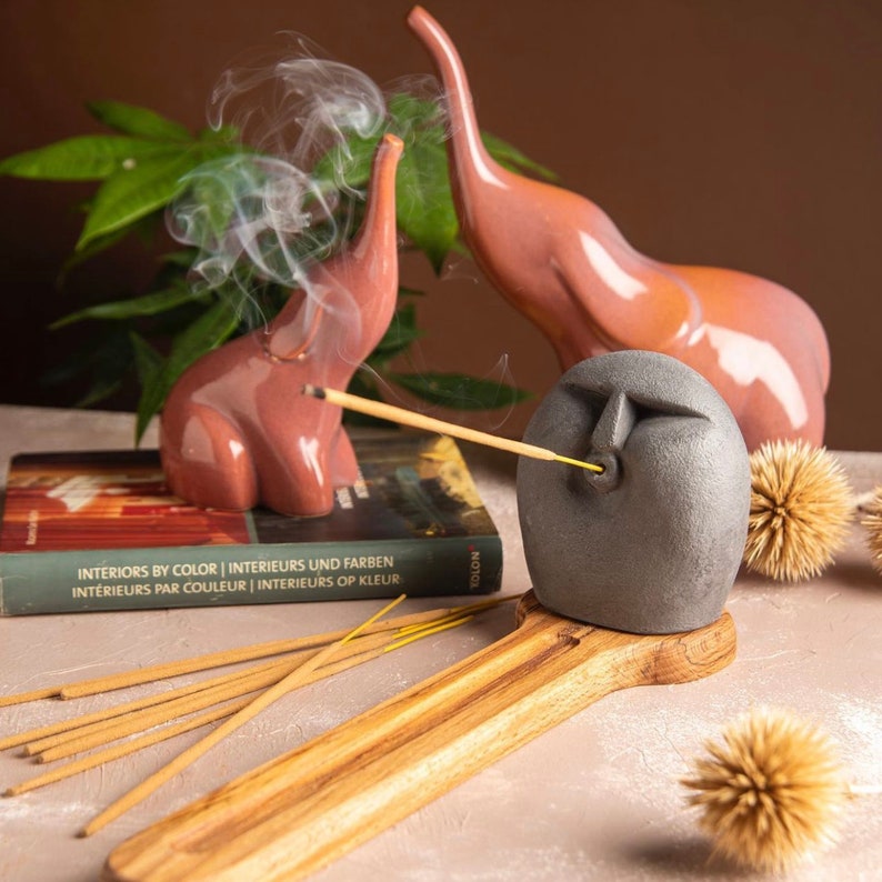 Stone Face Incense Holder With a Box of Satya Organic Incense. - Etsy