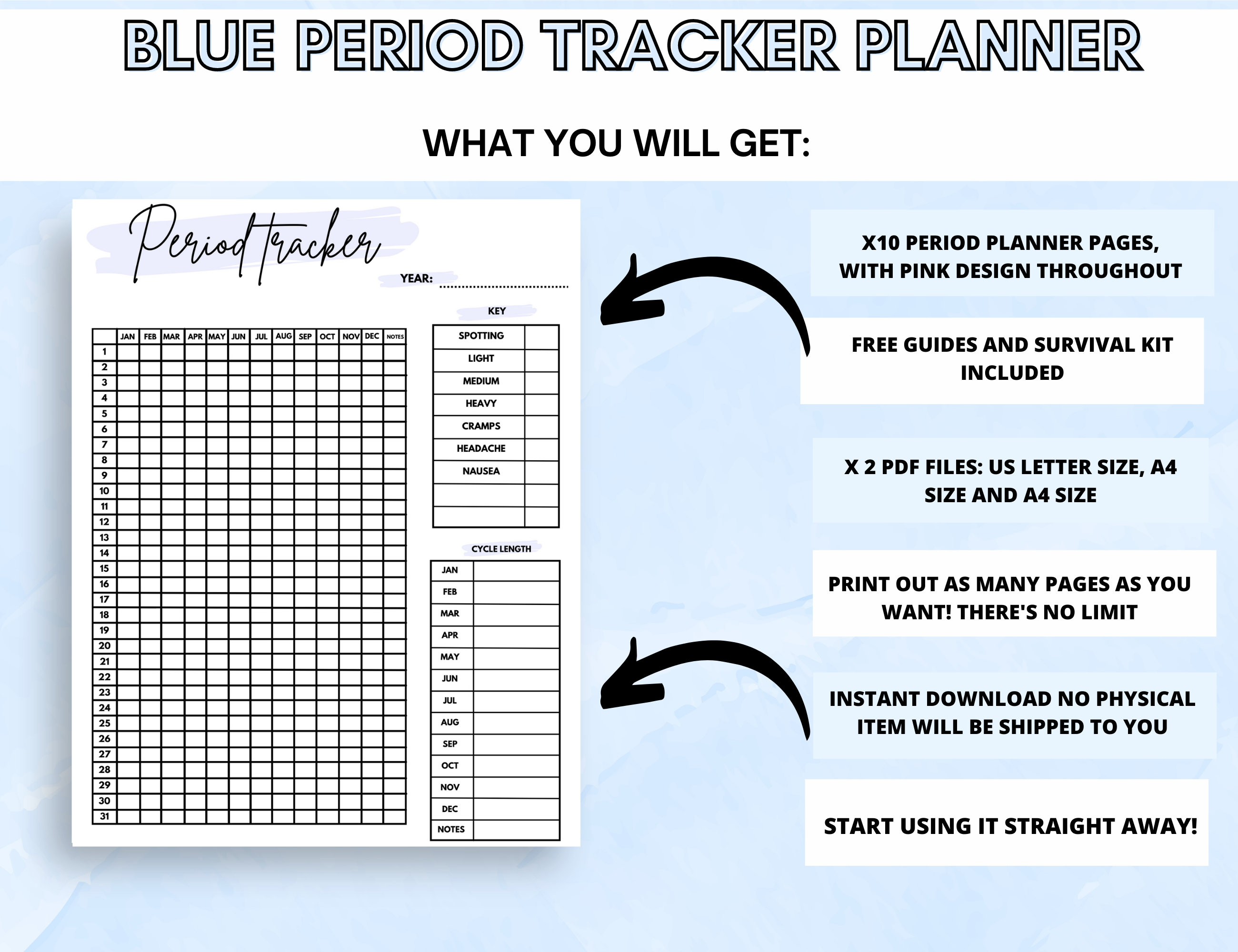 Blue Period Tracker Printable, Record and Track Your Periods in Your ...