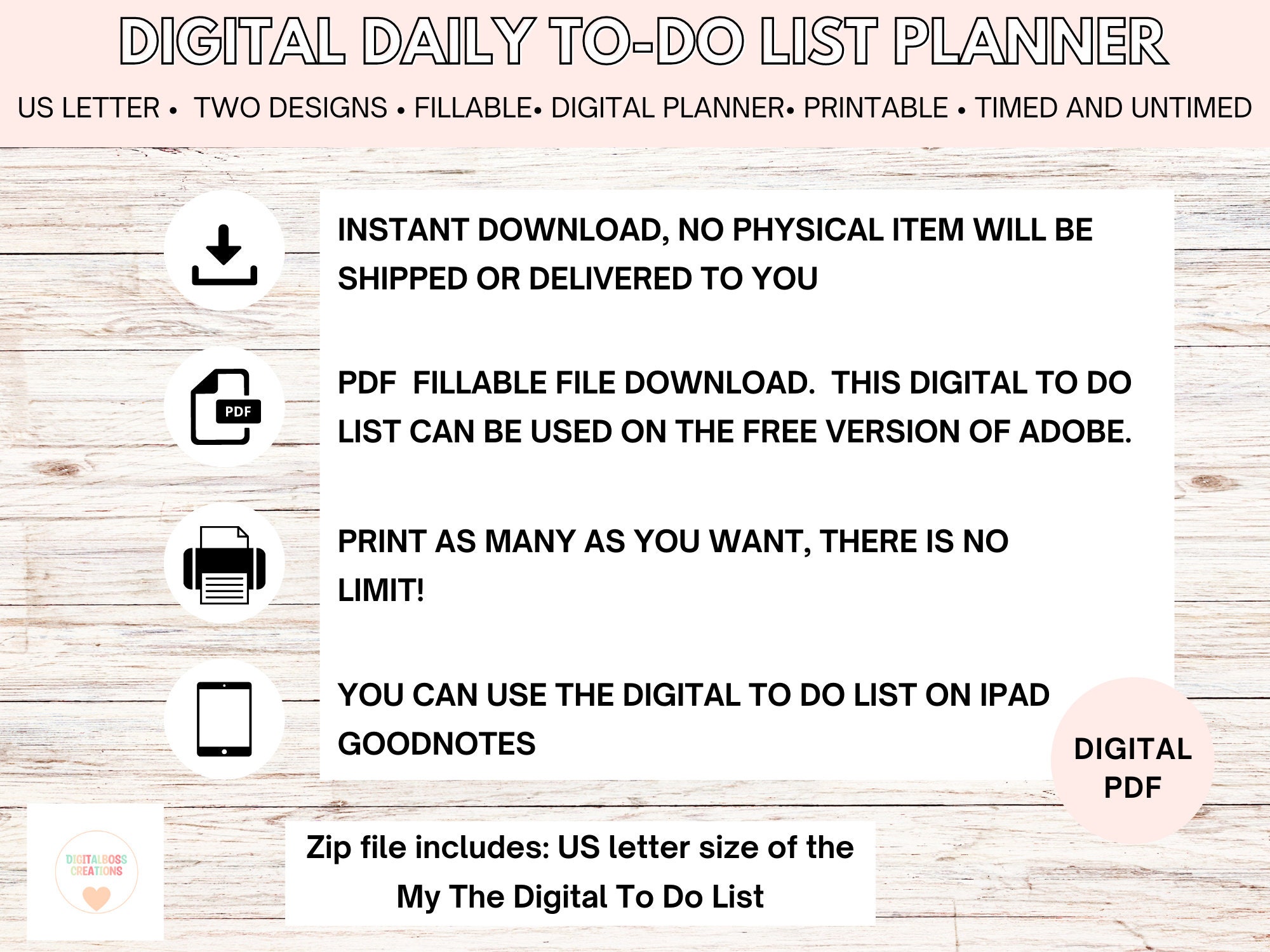 Pink Digital to Do List and Productivity Planner, Digital to Do List ...