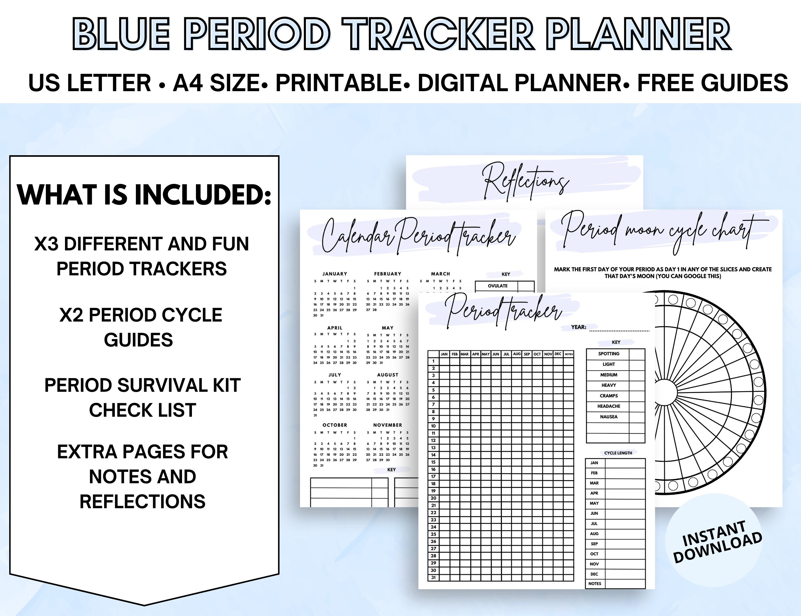 Blue Period Tracker Printable, Record and Track Your Periods in Your ...