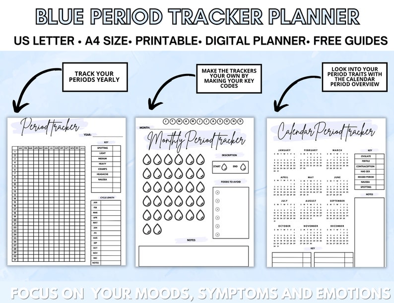 Blue Period Tracker Printable, Record and Track Your Periods in Your ...